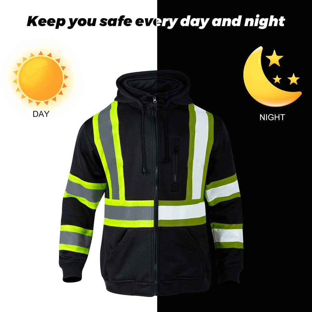 SW01B OSHA Black High Visibility Wrinkle Resistant Safety Fleece Hoodi– fonirra