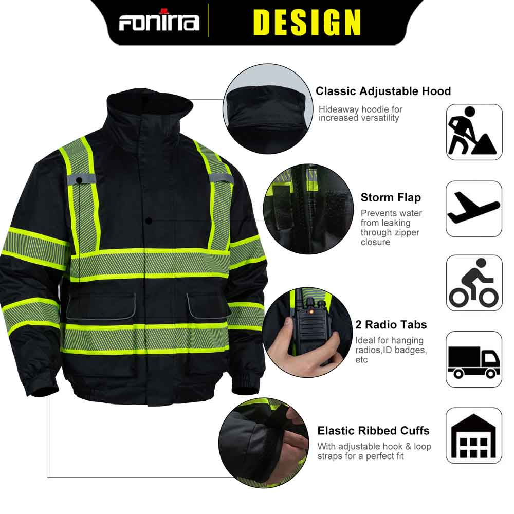 JK50B OSHA Thermal Class 1 Type R Hi Vis Jackets Black– fonirra