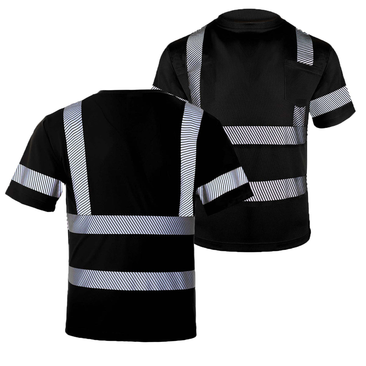 T003 Black Safety Shirts High Visibility Reflective Shirts with Pocket ...