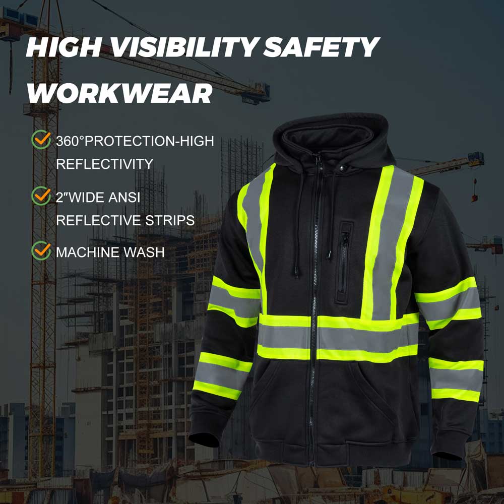 SW01B OSHA Black High Visibility Wrinkle Resistant Safety Fleece Hoodi ...