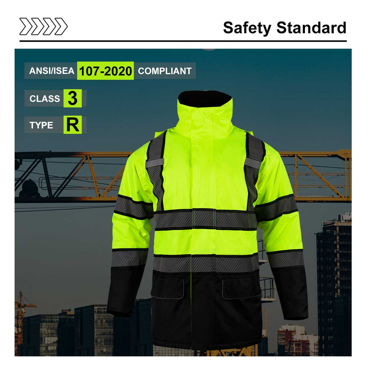 JK51Y ANSI Class 3 300D Oxford High Visibility Safety Parka– fonirra